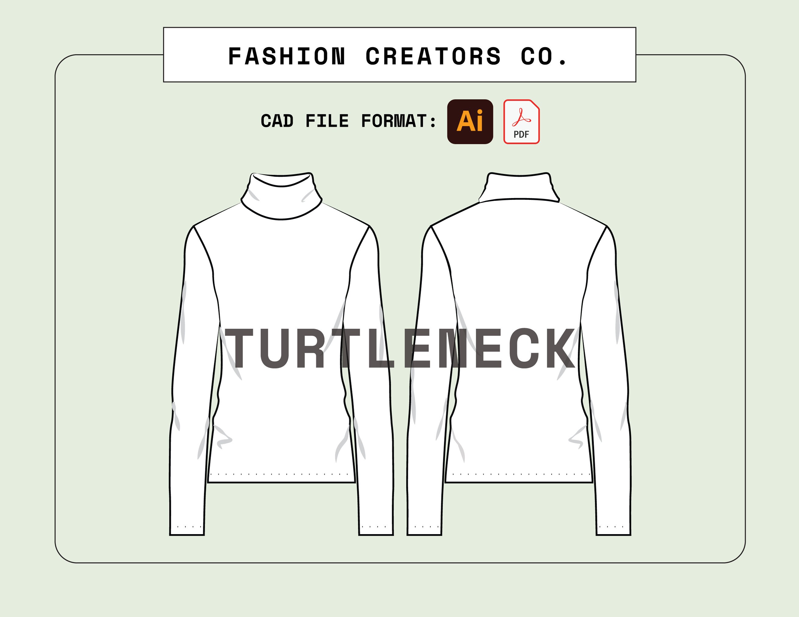 Turtleneck Digital Fashion Flat Sketch Vector Drawing CAD Tech Pack ...