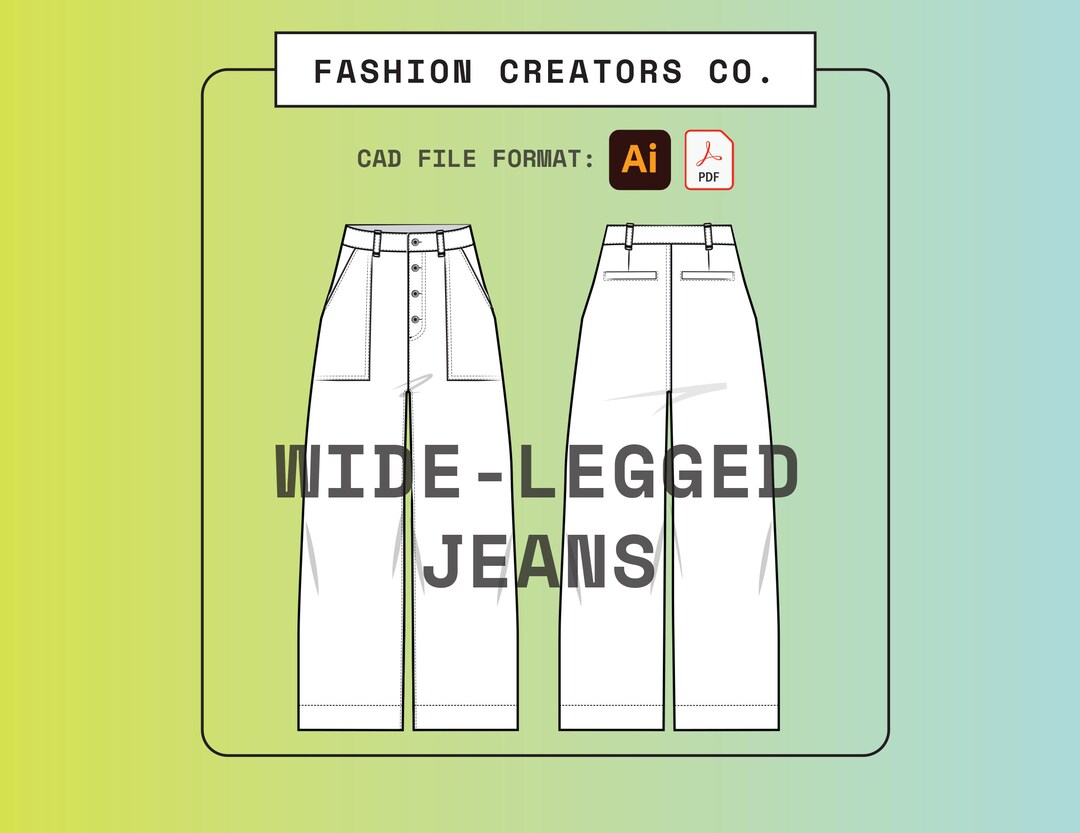 Wide Jean | Digital Fashion Flat Sketch | Vector Drawing | CAD | Tech ...