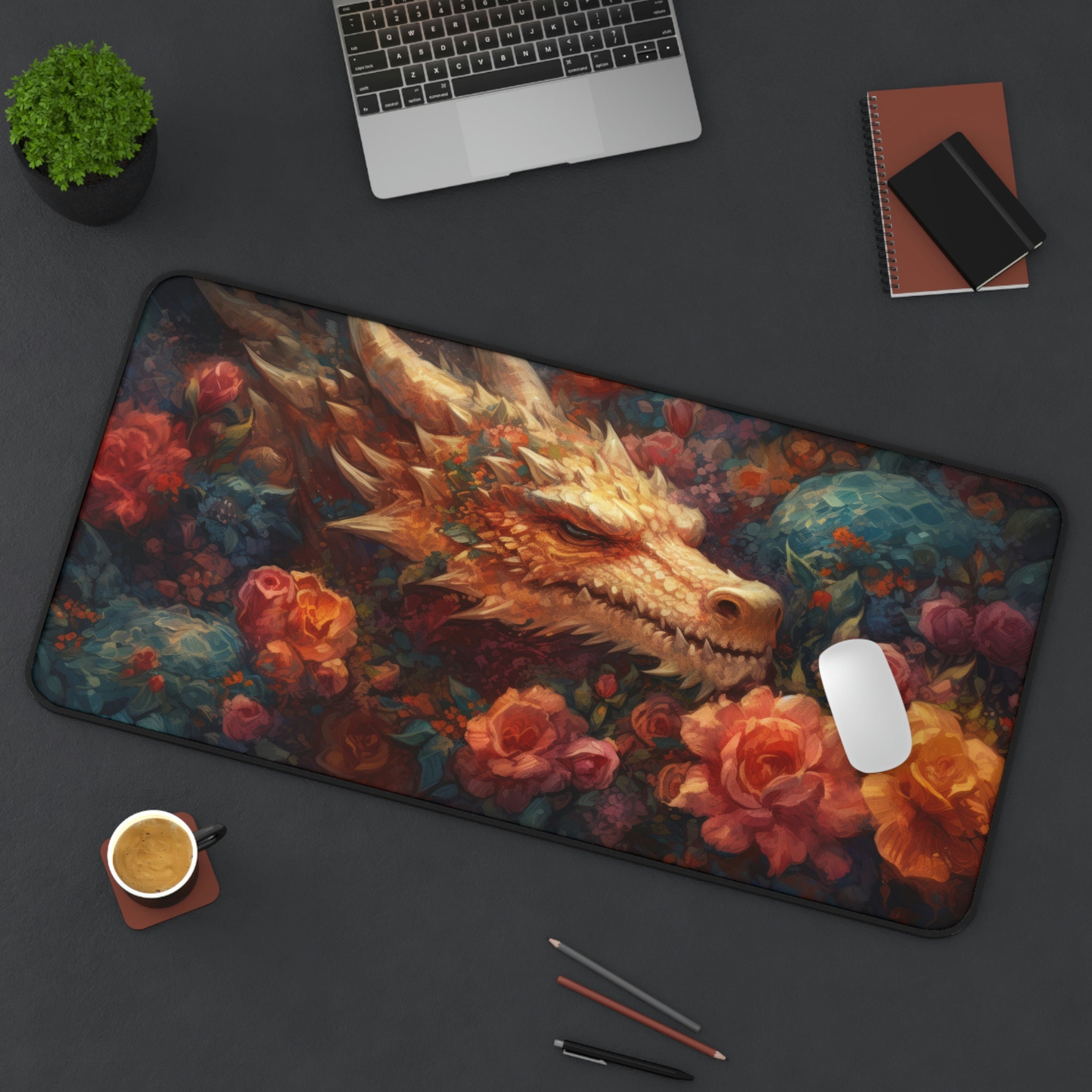 Slumbering Dragon Dnd Desk Mat Floral Design XL Mouse Pad in Multiple ...