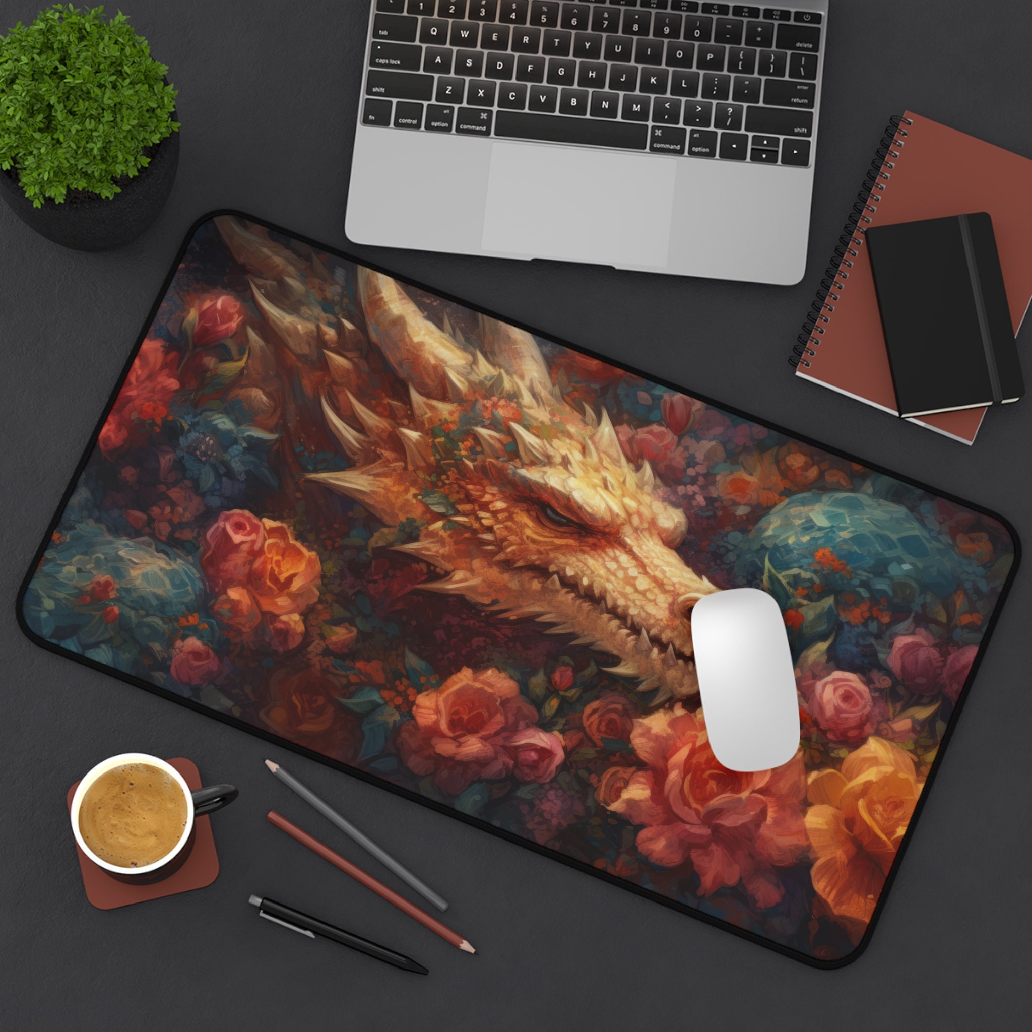 Slumbering Dragon Dnd Desk Mat Floral Design XL Mouse Pad in Multiple ...