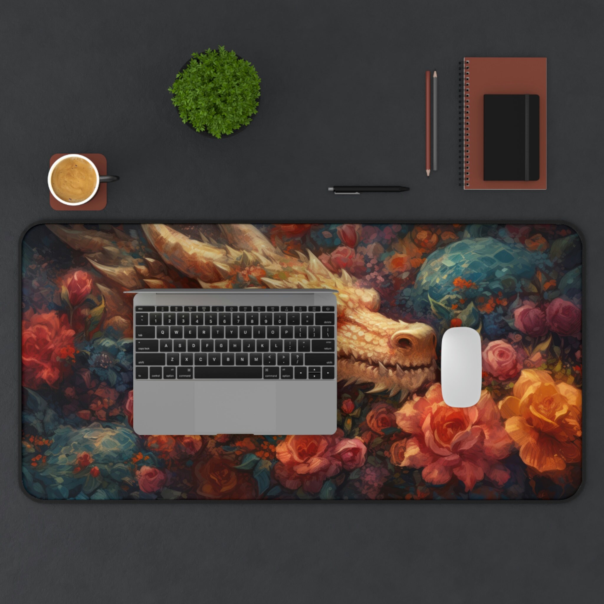 Slumbering Dragon Dnd Desk Mat Floral Design XL Mouse Pad in Multiple ...