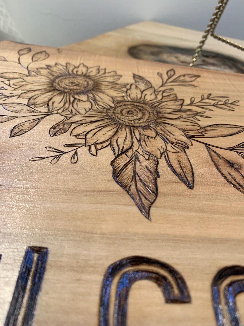 Hand-crafted Pyrography Ambrosia Maple Floral Wooden Welcome Sign - Etsy