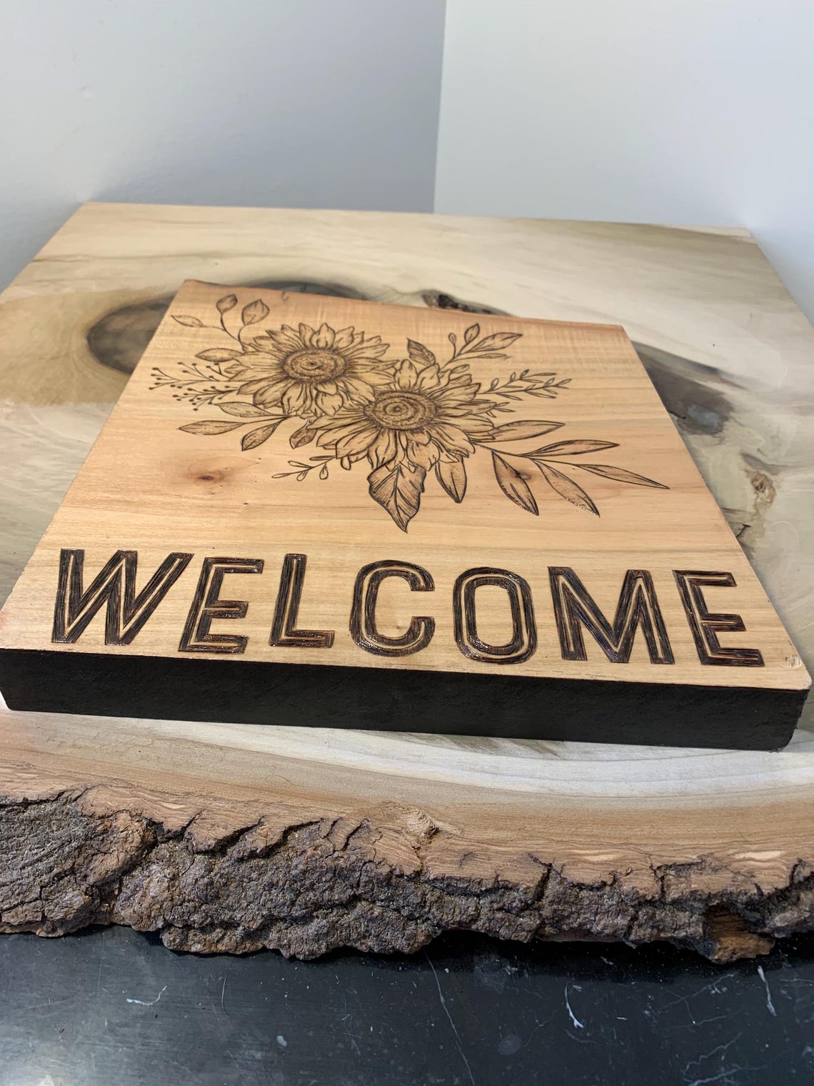 Hand-crafted Pyrography Ambrosia Maple Floral Wooden Welcome Sign - Etsy