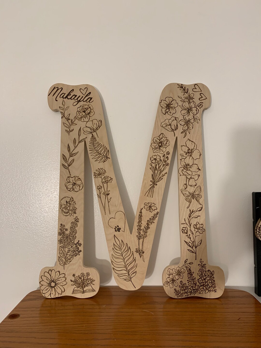 Custom Wood Burned Letter: 18" Personalized Floral Initial - Etsy
