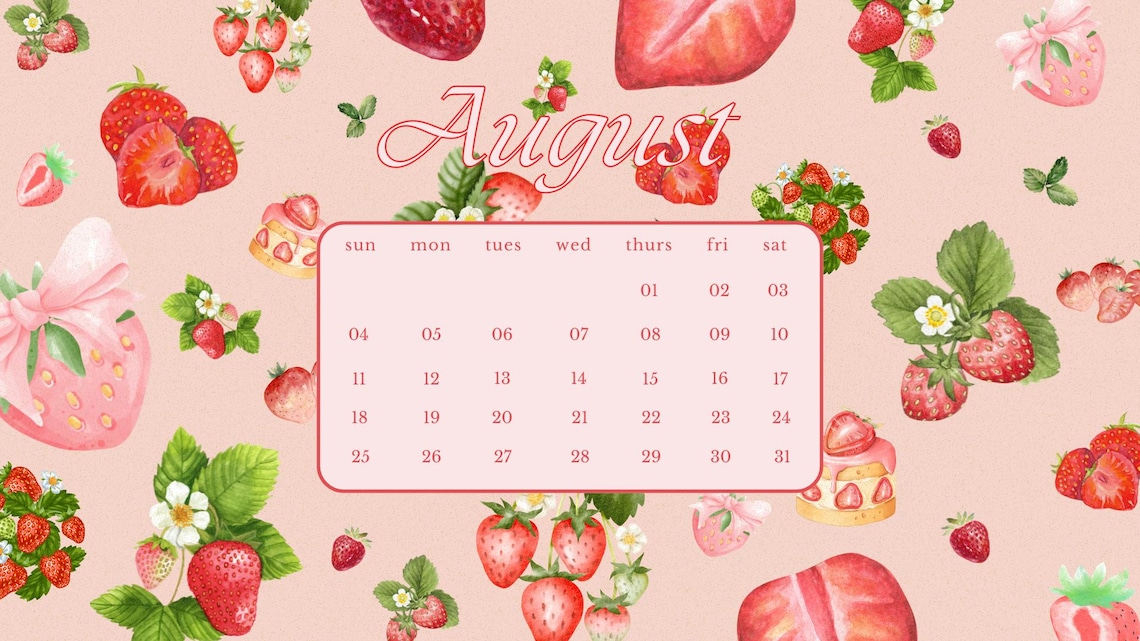 Strawberry Calendar for Desktop - Etsy