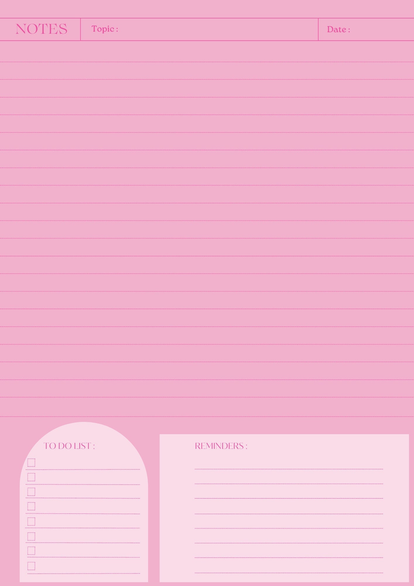 Pretty in Pink Note Template - Etsy