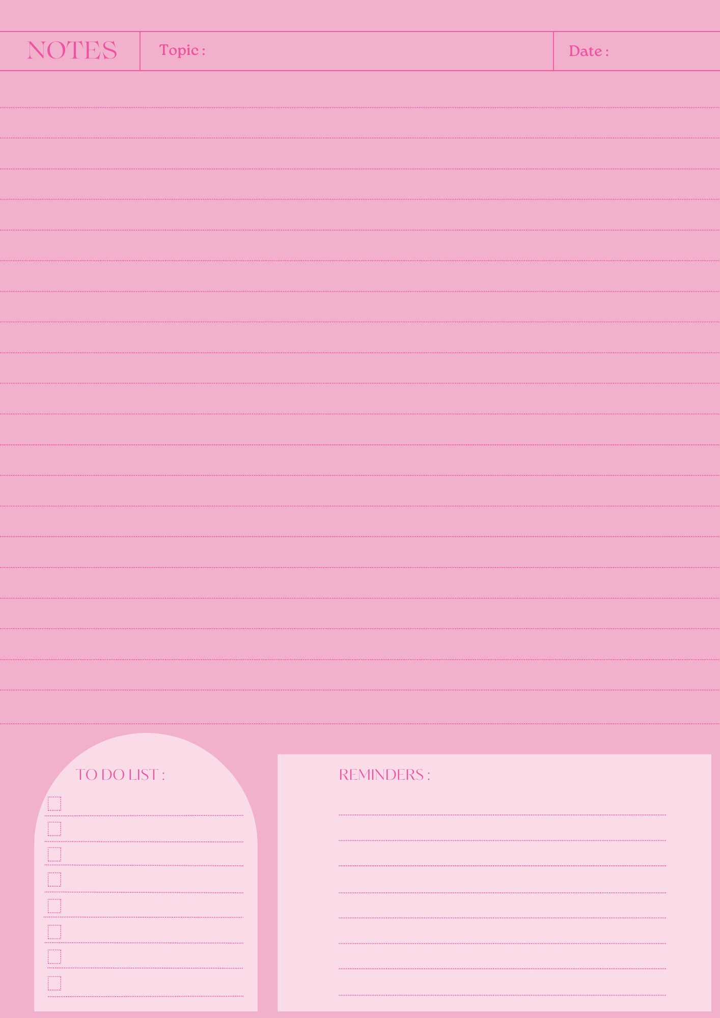 Pretty in Pink Note Template - Etsy