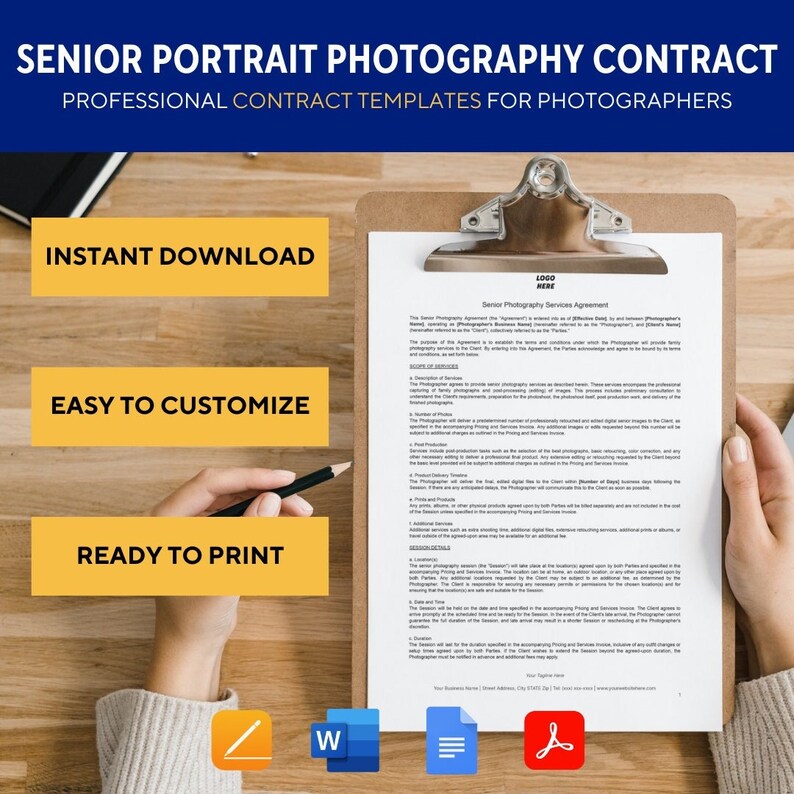 Senior Photography Contract Template: Customizable Client Agreement ...