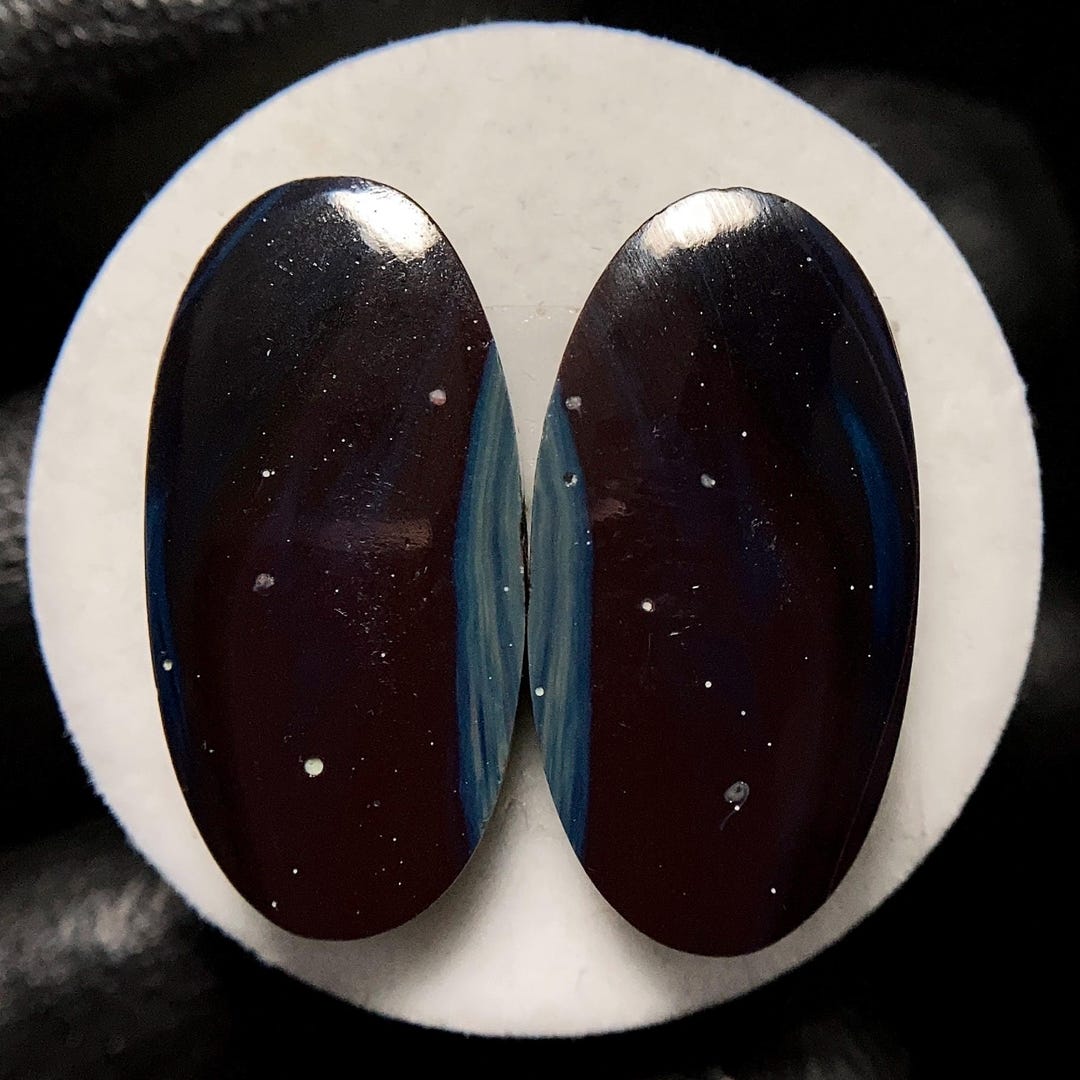Leland Blue Mountain Stone AKA Blue Slag Pair, Oval Cabochon, 25x12x4 ...