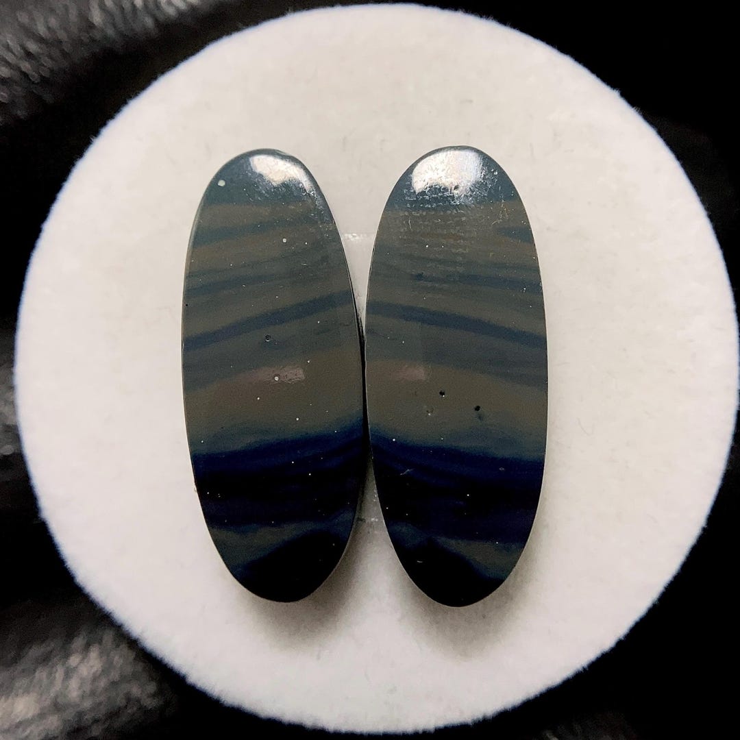 Leland Blue Mountain Stone AKA Blue Slag Pair, Oval Cabochon, 26x10x5 ...
