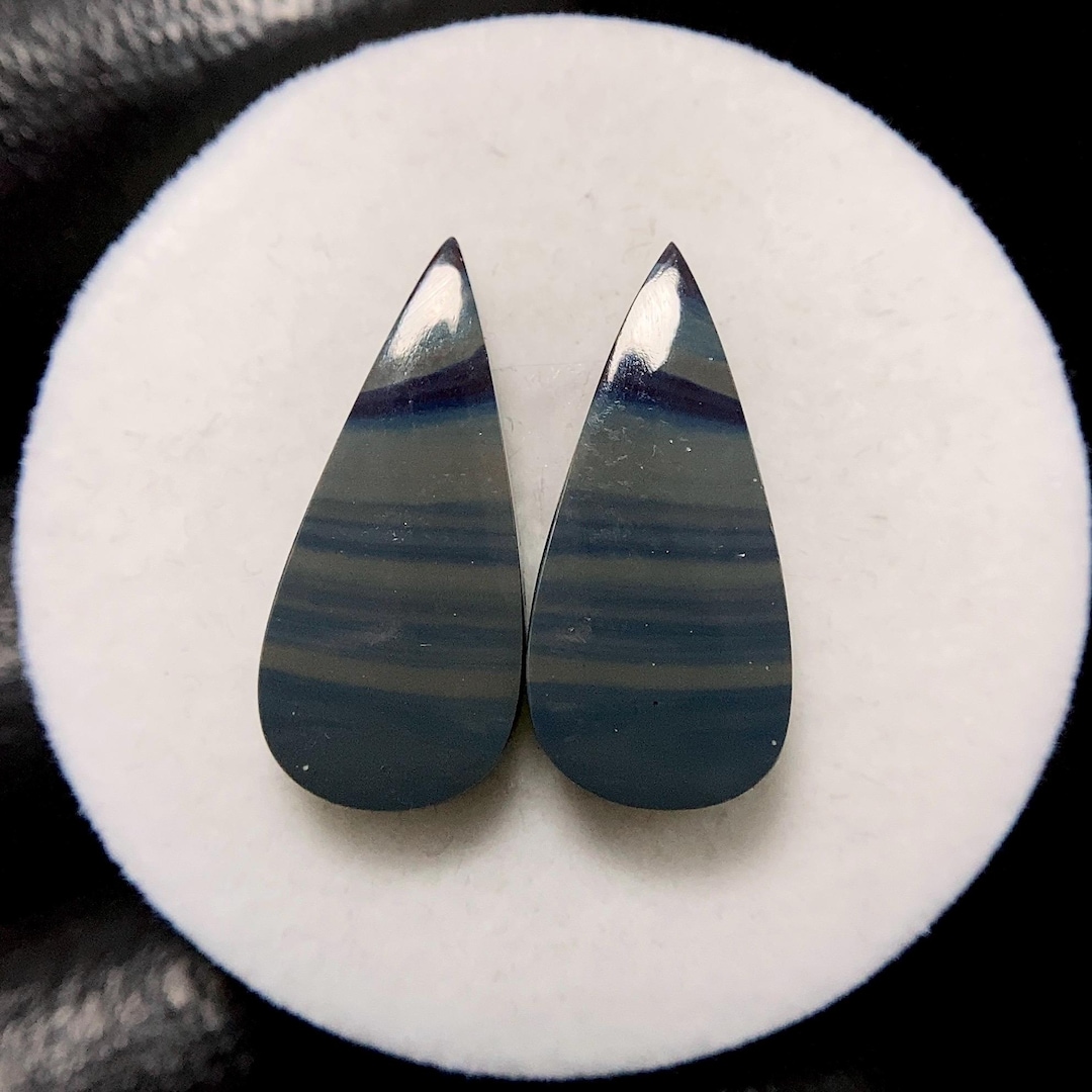 Leland Blue Mountain Stone AKA Blue Slag Pair, Pear Cabochon, 23x10x4 ...