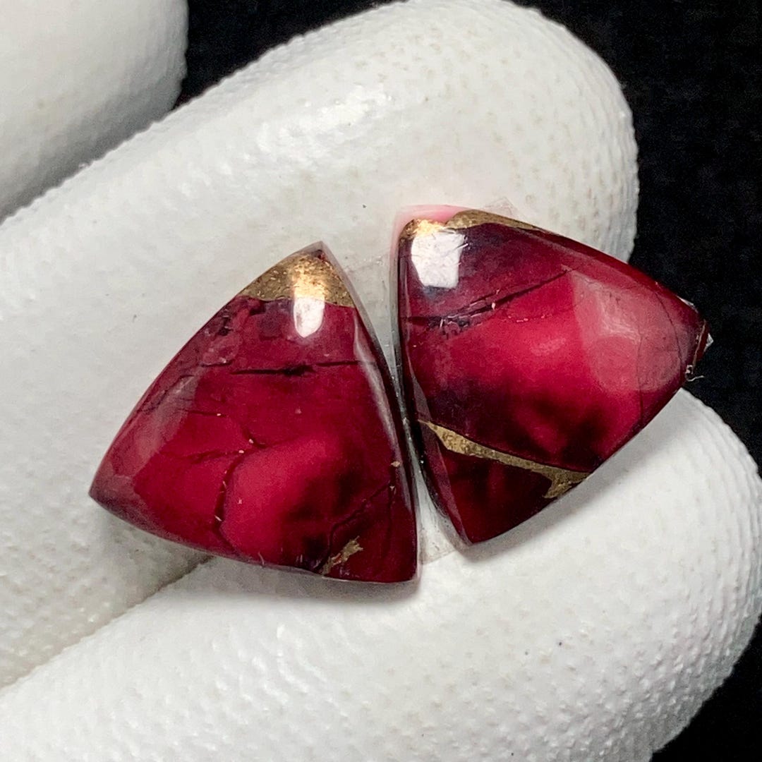 Red Rose Dahlia Copper Mohave Turquoise Pair , Freeform Cabochon ...