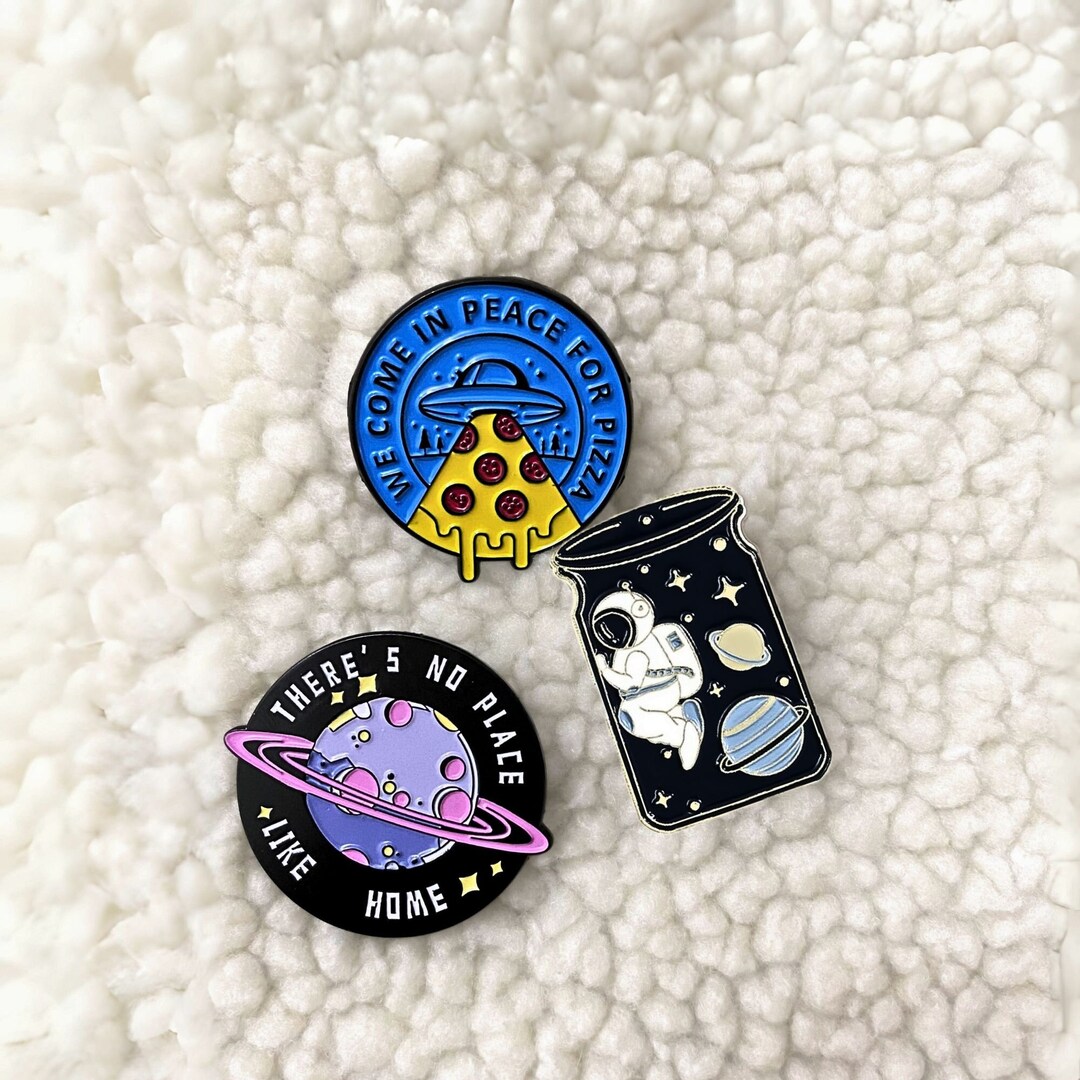Funny Enamel Pins, We Come in Peace for Pizza, There’s No Place Like ...