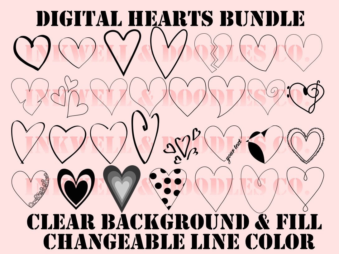 Heart SVG Bundle, Heart Outline File Bundle (pdf, Jpg, Png, Dxf, Eps ...
