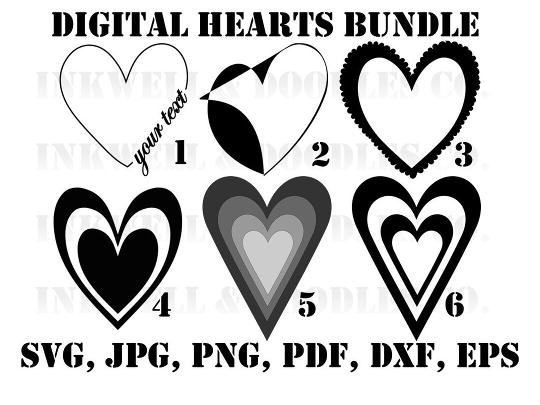 6 Hearts SVG Instant Download Bundle, Eps Dxf Pdf Png Jpg Svg, Heart ...