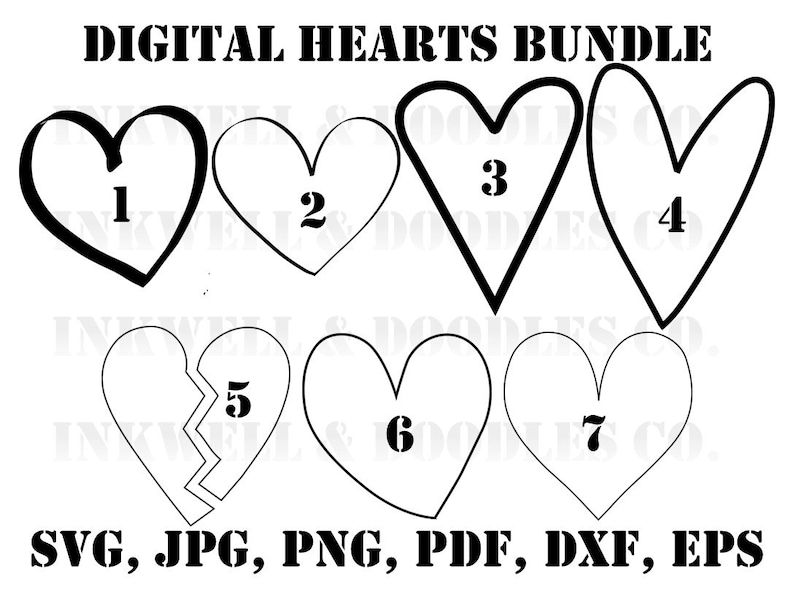 Heart SVG Bundle, Heart Outline File Bundle (pdf, Jpg, Png, Dxf, Eps ...