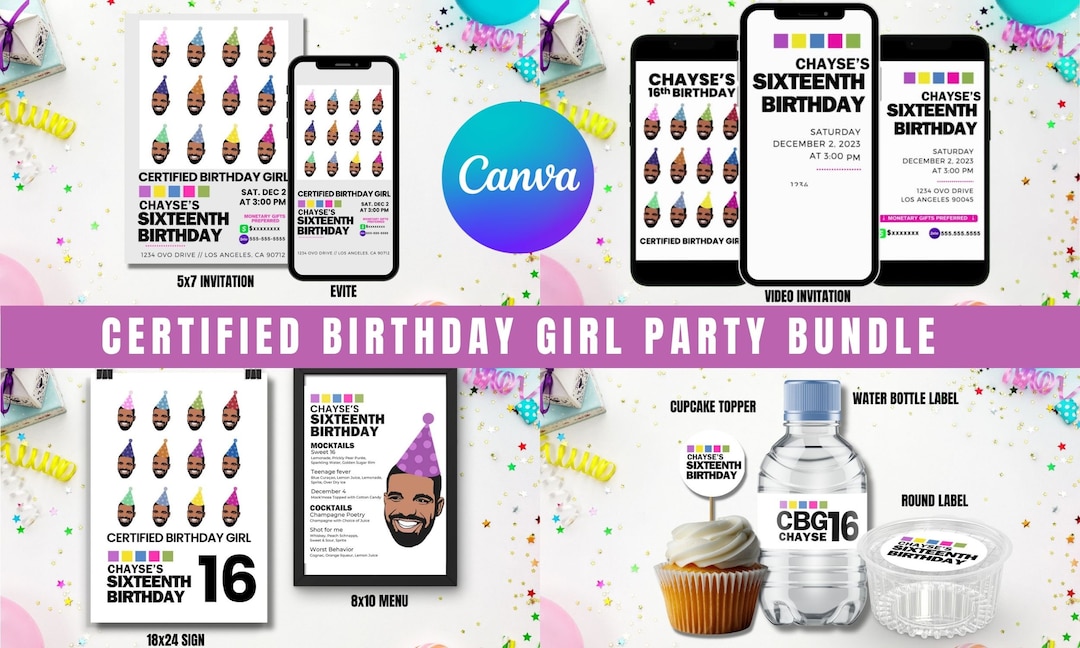 Certified Birthday Girl Party Bundle, Drake Birthday, Party Templates ...