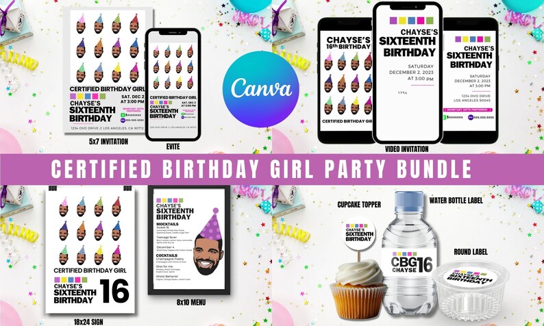 Certified Birthday Girl Party Bundle, Drake Birthday, Party Templates ...