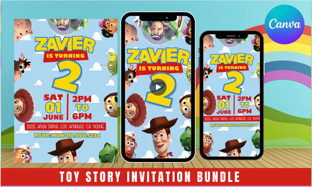 Toy Story Birthday Invitation Bundle: Animated, Editable Canva Template ...