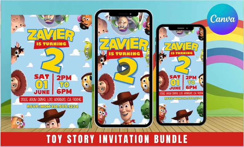 Toy Story Birthday Invitation Bundle: Animated, Editable Canva Template ...