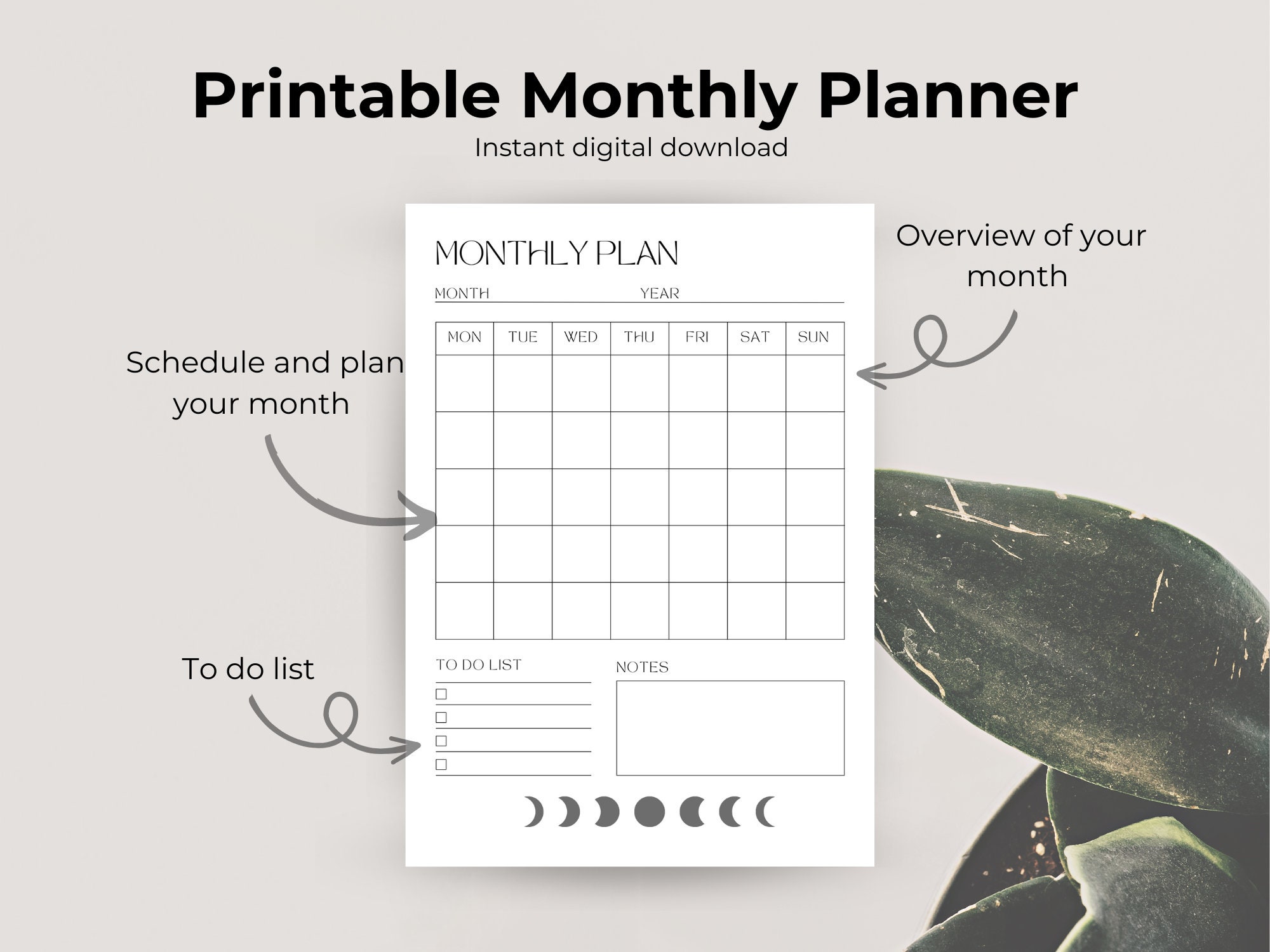 Simple Monthly Planner Printable Minimal Monthly Schedule - Etsy