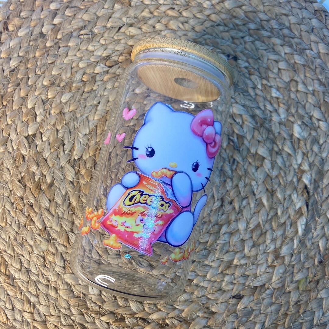 Kitty Cheetos Heart 16oz Glass Cup - Etsy