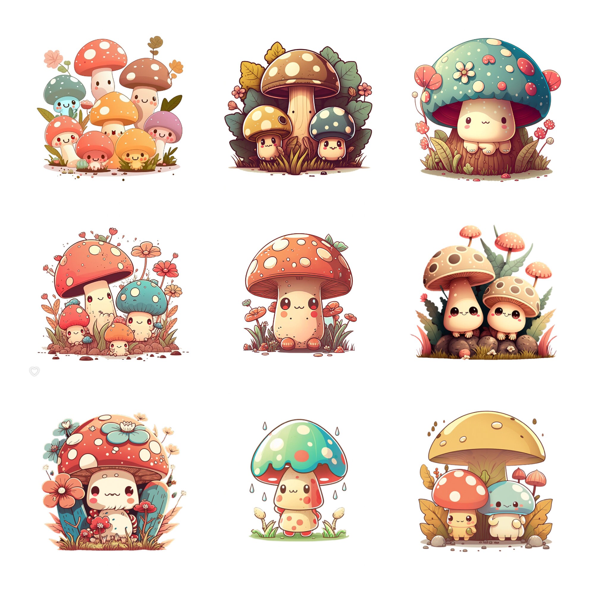 Cute Fantasy Mushroom Clipart, Pencil Watercolor Drawing, Vector ...