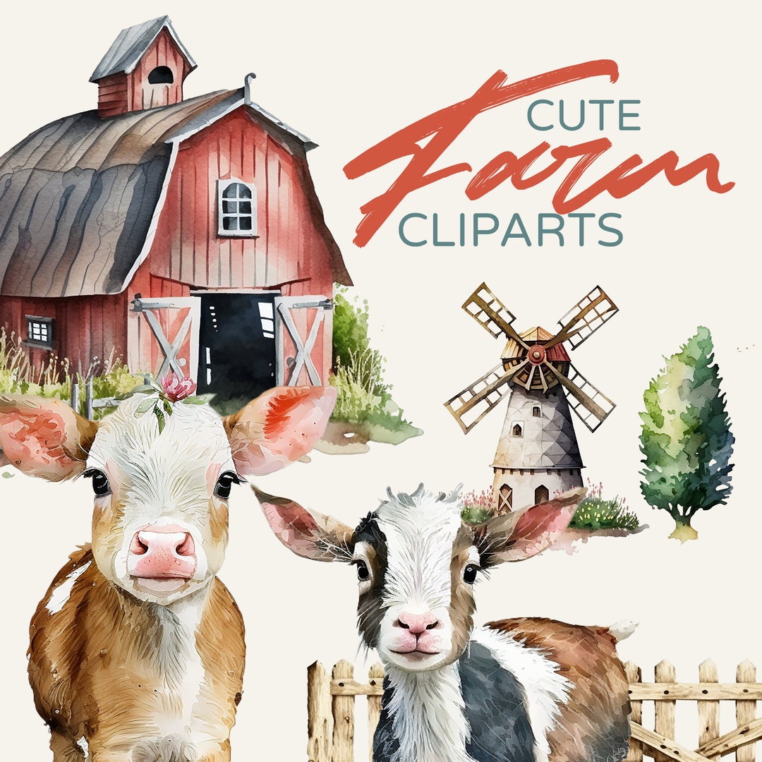 Cute Farm Clipart, Little Farm Animals, Digital Download, Commercial ...