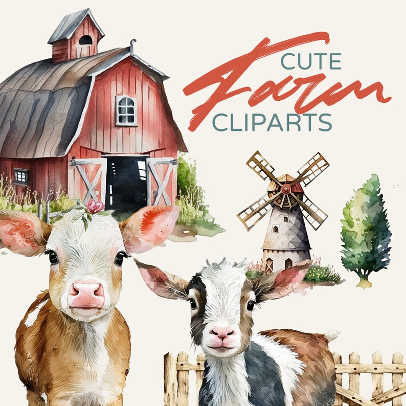 Cute Farm Clipart Little Farm Animals Digital Download - Etsy
