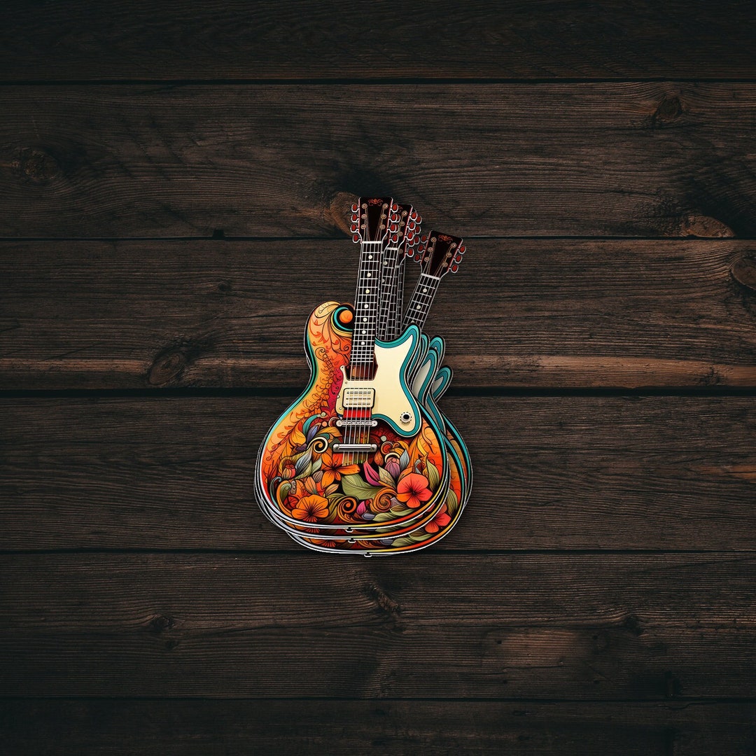 Hippie Guitar Sticker Guitar Stickers for Your Laptop, Floral Guitar ...