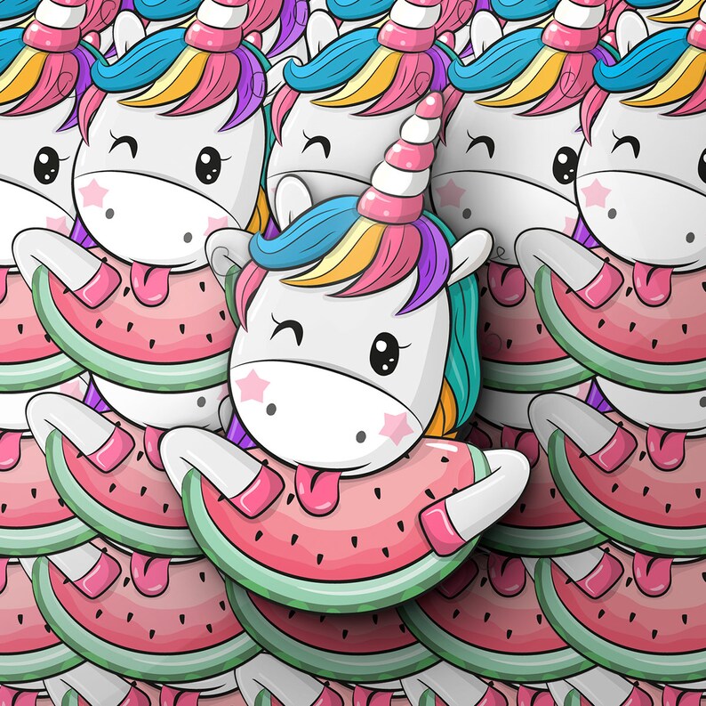 Cute Unicorn Watermelon Sticker, Stickers for Girls Birthday, Unicorn ...