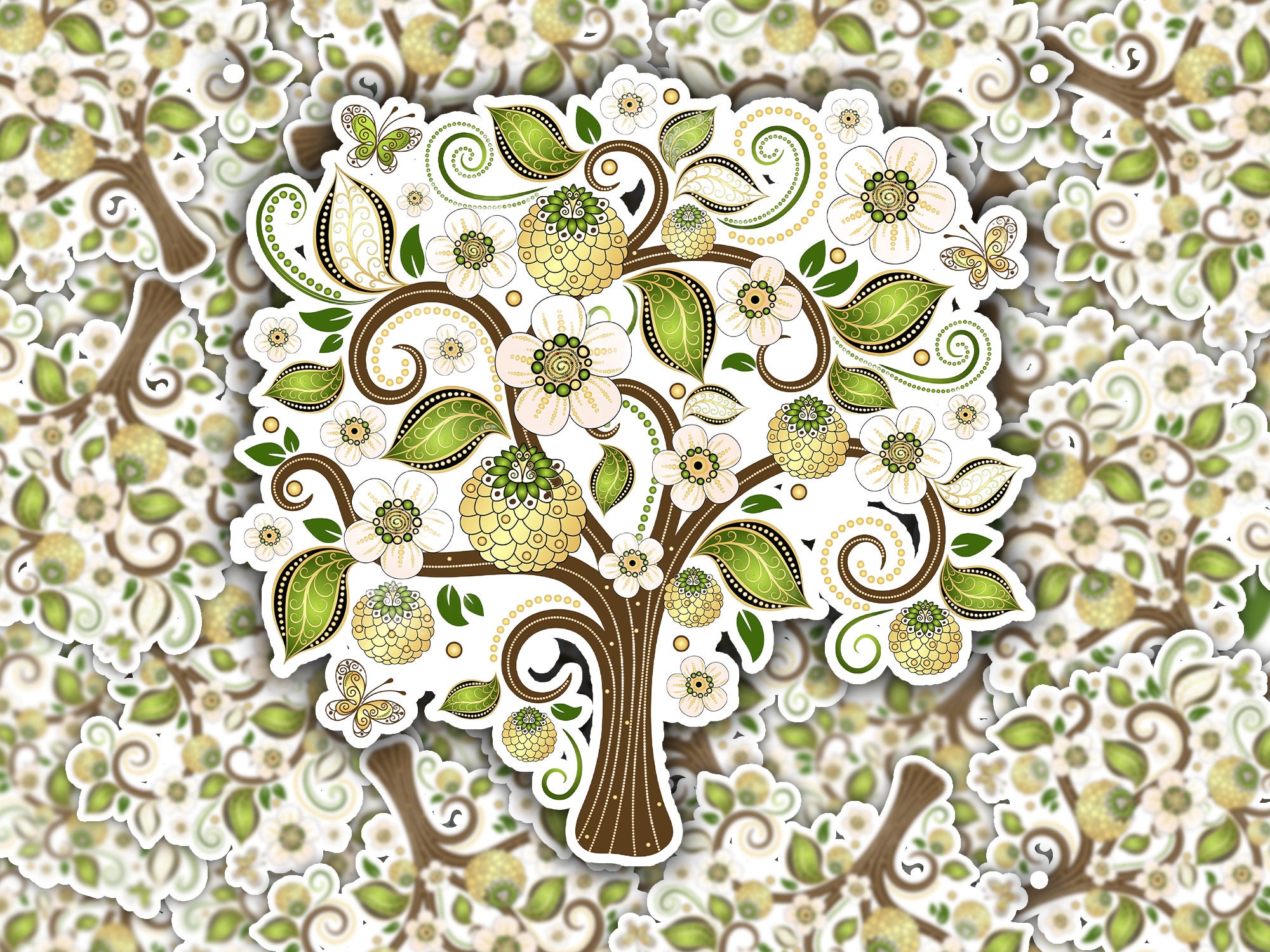 Golden Green Tree Sticker Vinyl Tree Sticker for Water Bottles ...