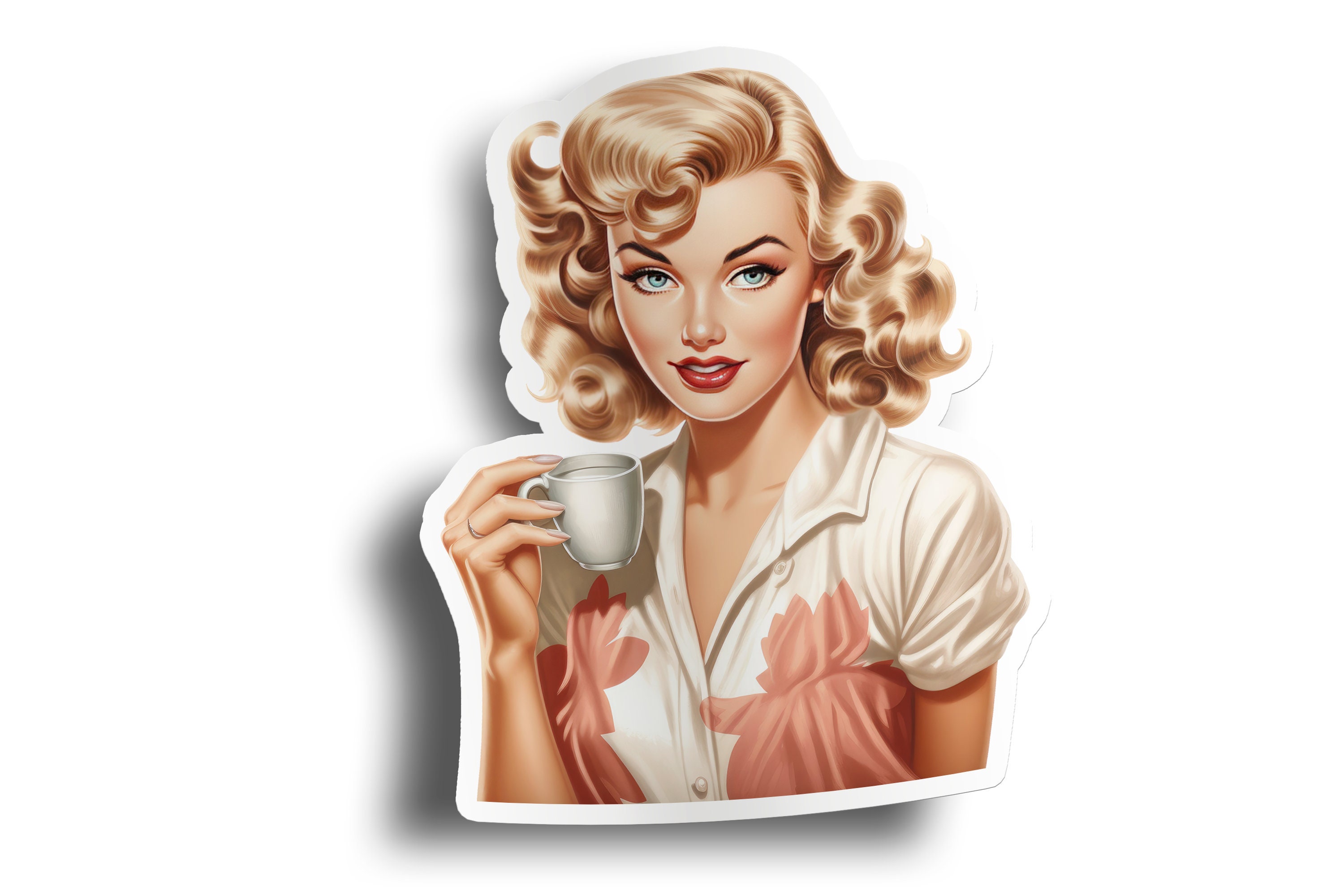 Vintage Coffee Pin Up Girl Sticker 50s Pin Up Laptop Sticker Etsy