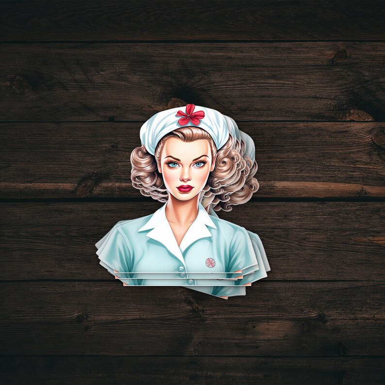 50s Nurse Pin-up Sticker, 50s Nurse Laptop Sticker, 50s Retro Sticker ...