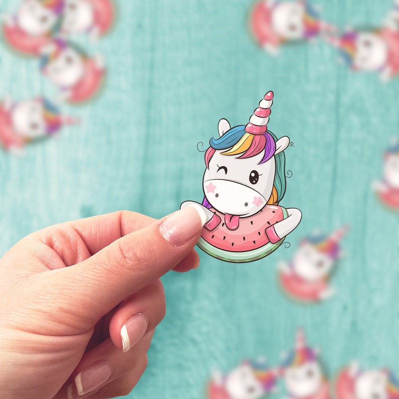 Cute Unicorn Watermelon Sticker, Stickers for Girls Birthday, Unicorn ...