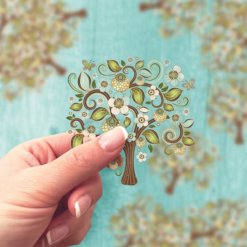 Golden Green Tree Sticker Vinyl Tree Sticker for Water Bottles ...