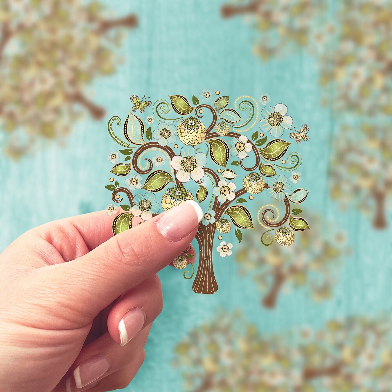 Golden Green Tree Sticker Vinyl Tree Sticker for Water Bottles ...