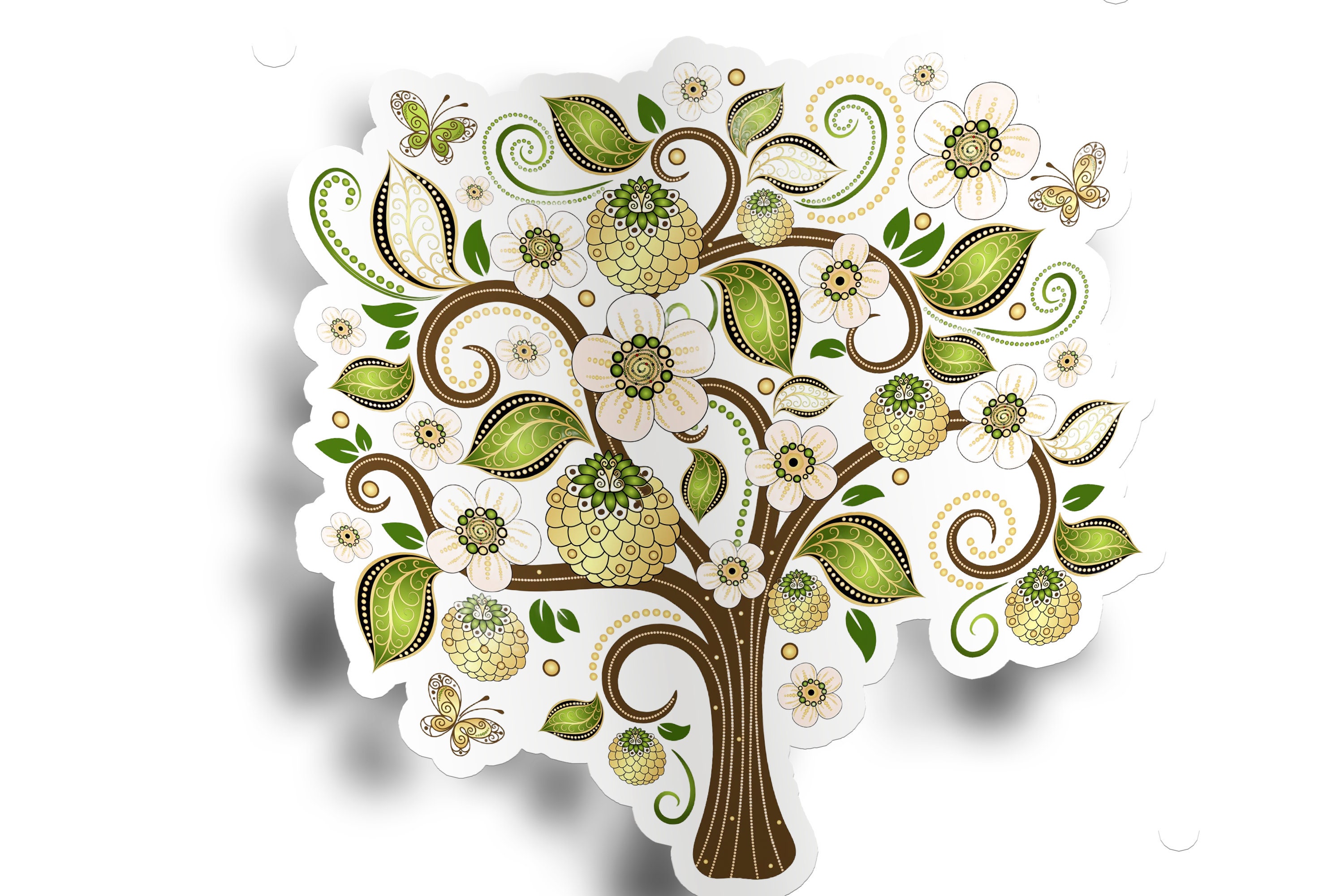 Golden Green Tree Sticker Vinyl Tree Sticker for Water Bottles ...