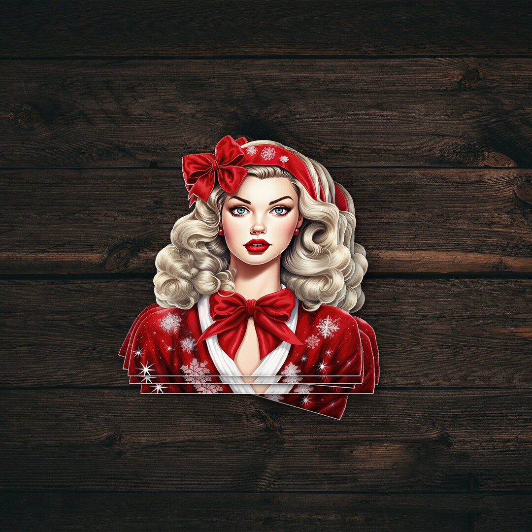 Holiday Pin-up Girl Sticker 50s Christmas Pin-up Laptop - Etsy