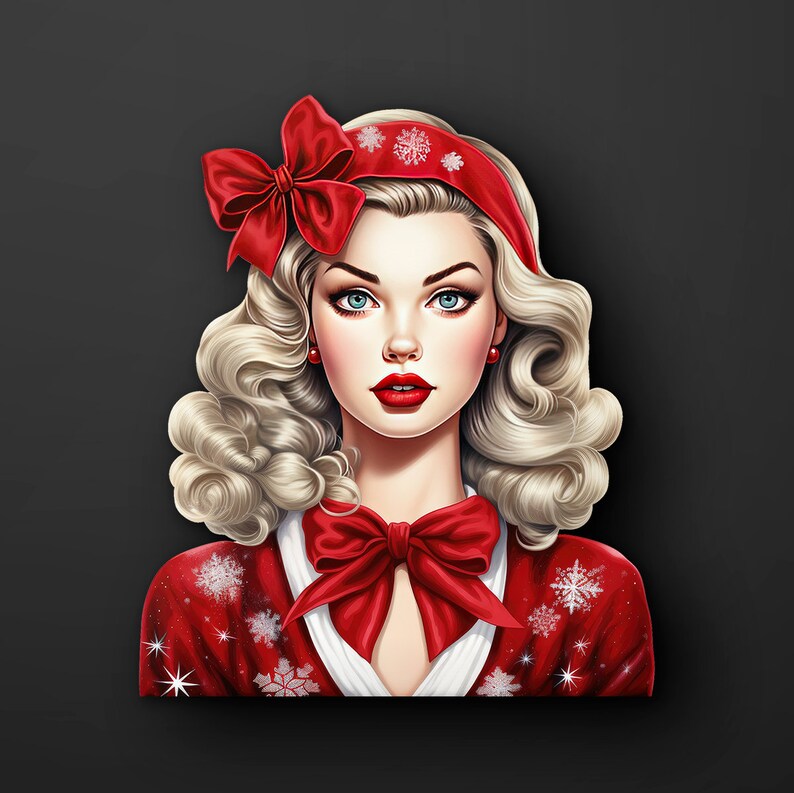 Holiday Pin-up Girl Sticker 50s Christmas Pin-up Laptop - Etsy