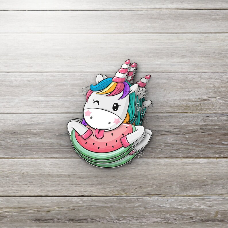 Cute Unicorn Watermelon Sticker, Stickers for Girls Birthday, Unicorn ...