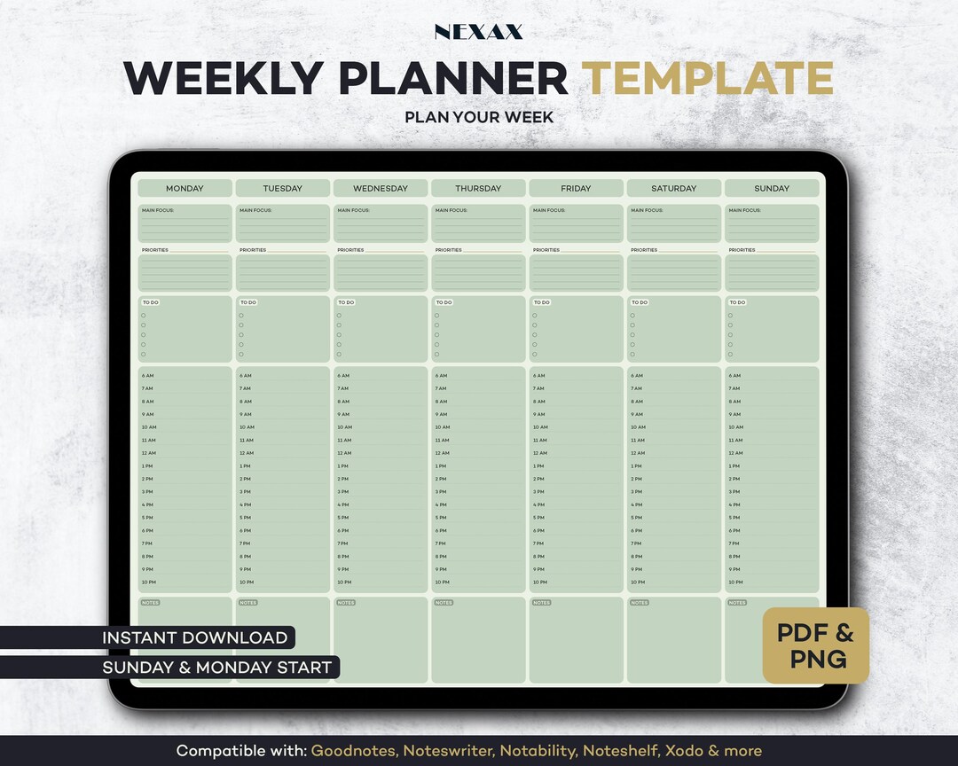 Weekly Planner Template, Goodnotes Template, Weekly Planner, Digital ...