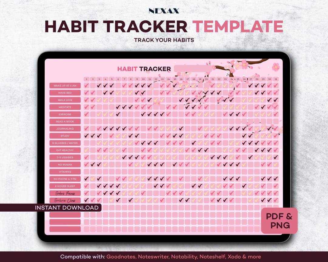 Monthly Habit Tracker, Goodnotes Template, Daily Habit Planner, Digital ...