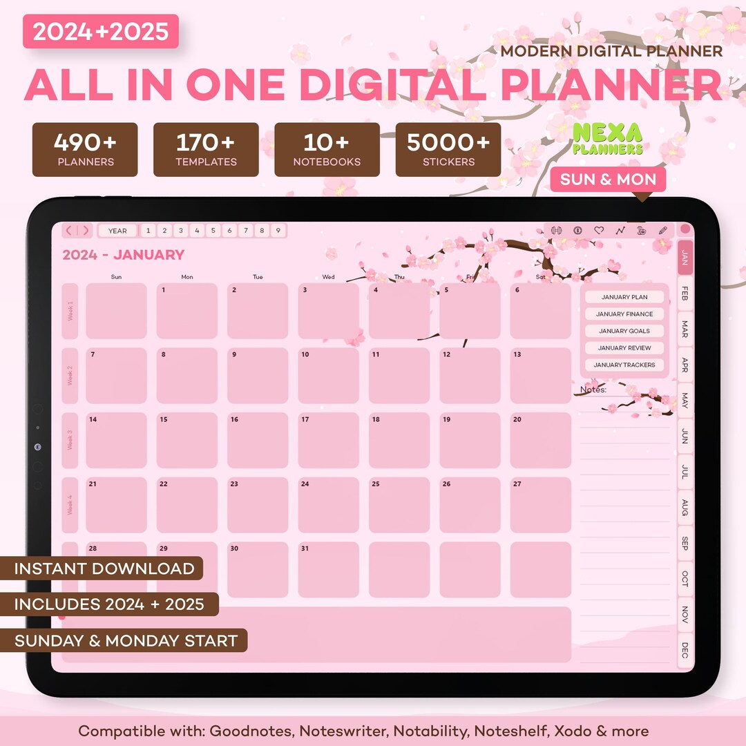 All in One 2024, 2025 Digital Planner, Goodnotes Planner, Daily Planner ...