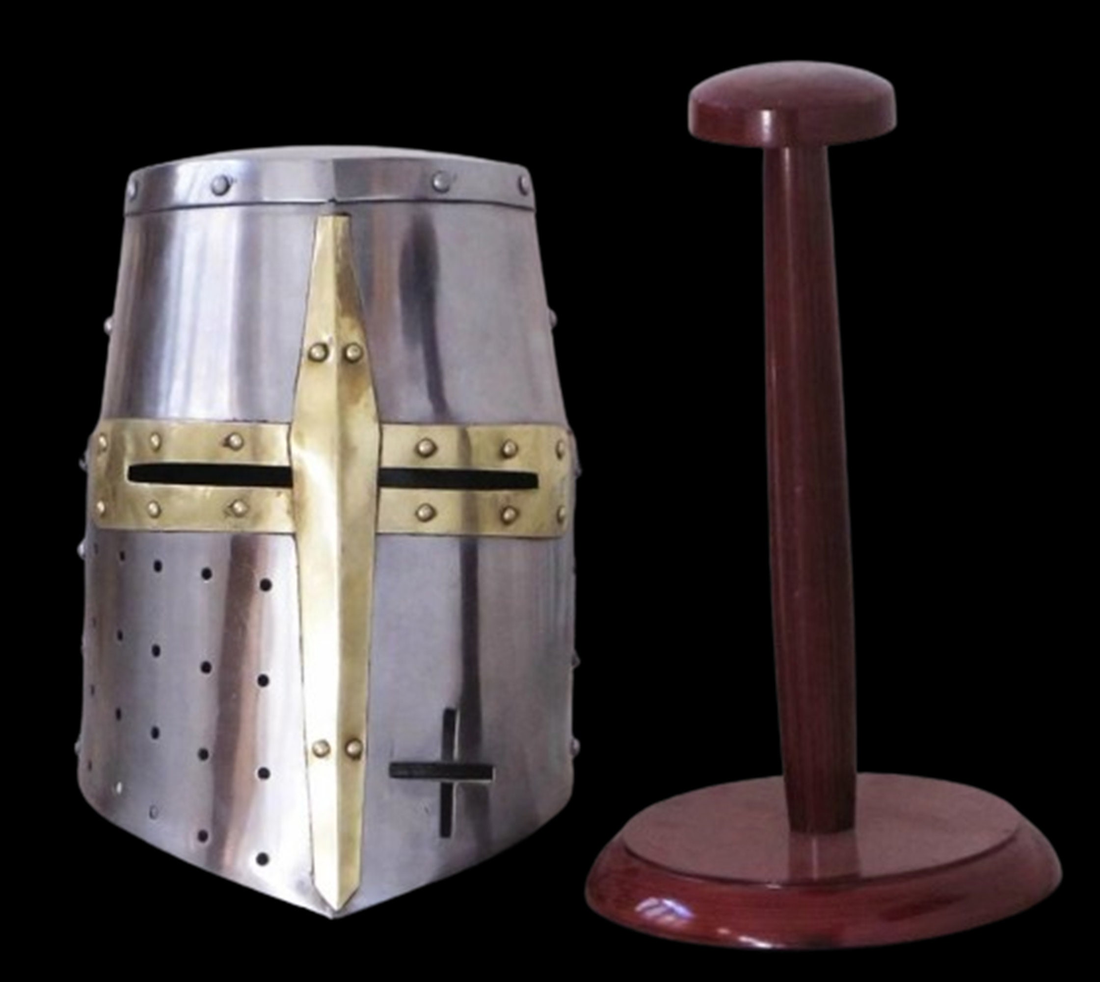Medieval Templar Crusader Knight Armor Helmet With Wooden Stand Free ...
