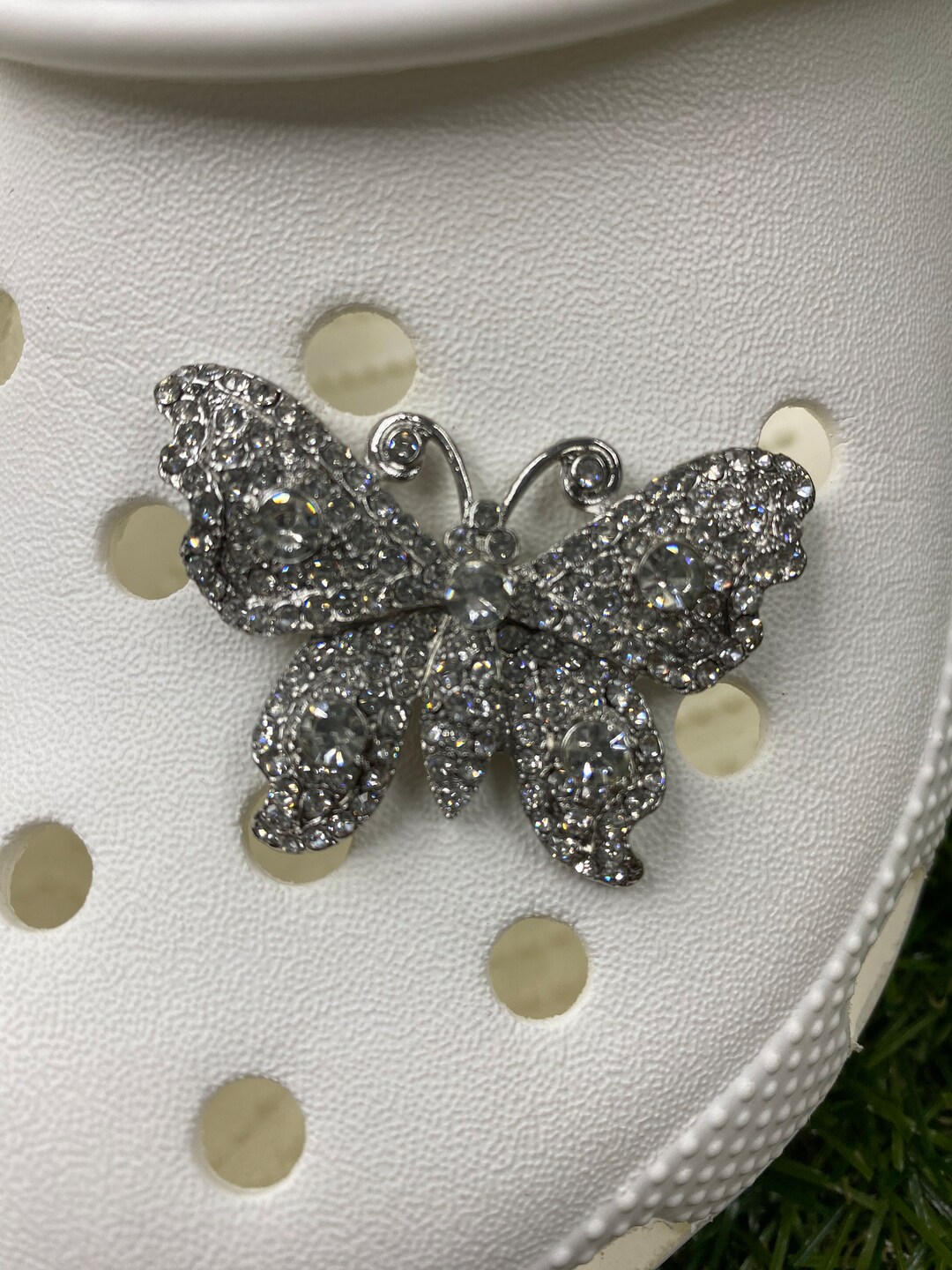Silver Metal Rhinestone Butterfly Croc Charm - Etsy