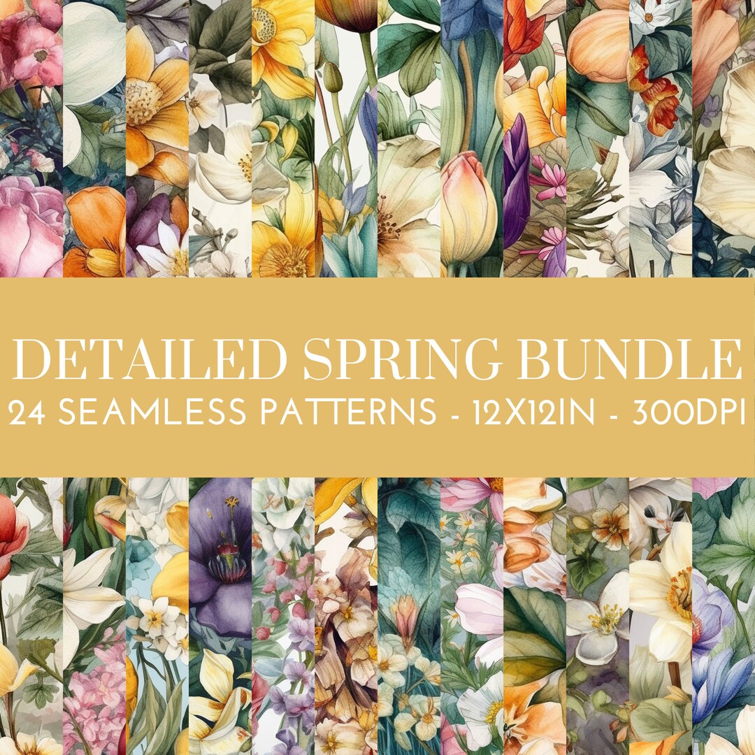 Detailed Spring Flowers Digital Paper | SEAMLESS Spring Floral Patterns ...