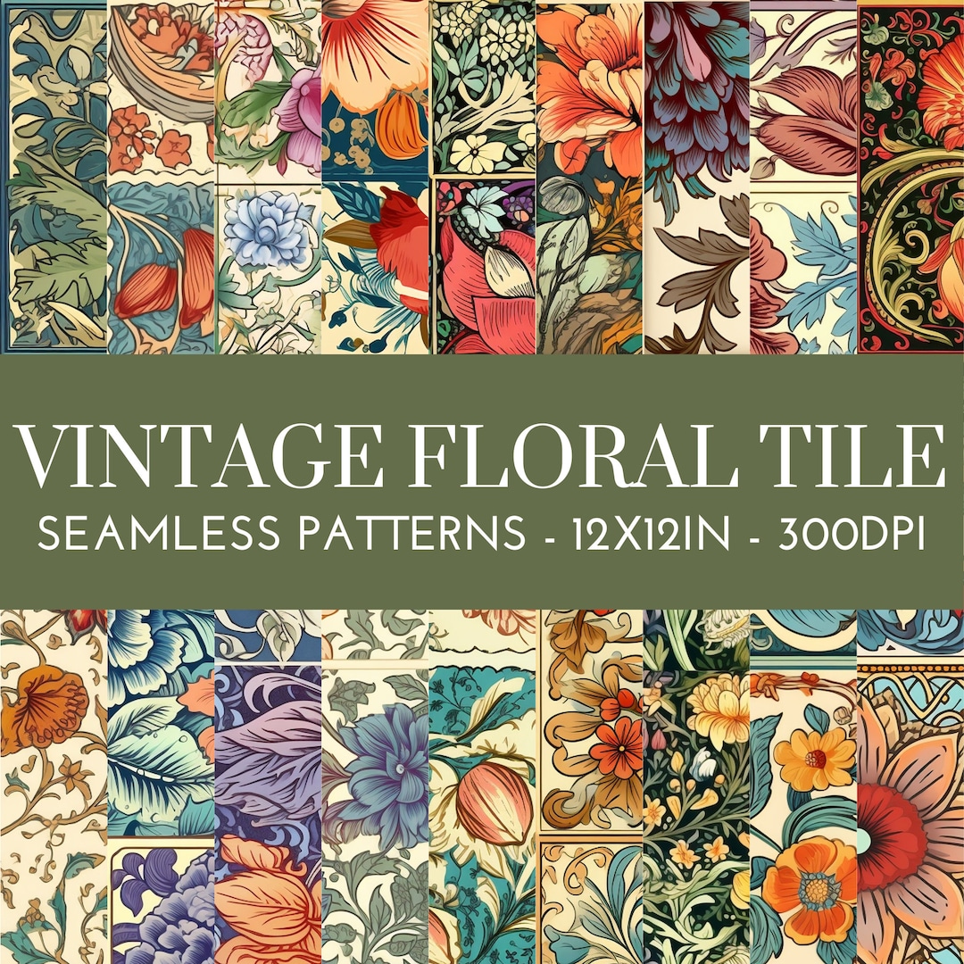 Vintage Floral Tiles | SEAMLESS Vintage Flower Patterns - 18 Designs ...