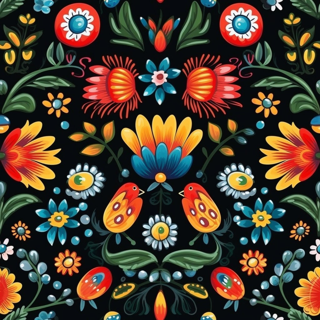 Polish Pattern, Wycinanki, Folk Art, Floral, Vibrant Hues Printable ...