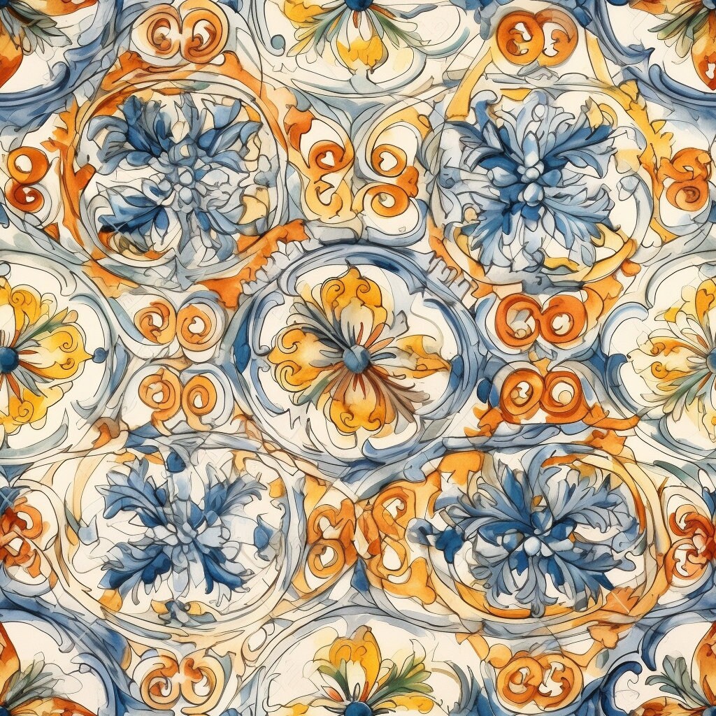 Sicilian Pattern, Watercolor Flowers, Flower Medley Printable Tile ...